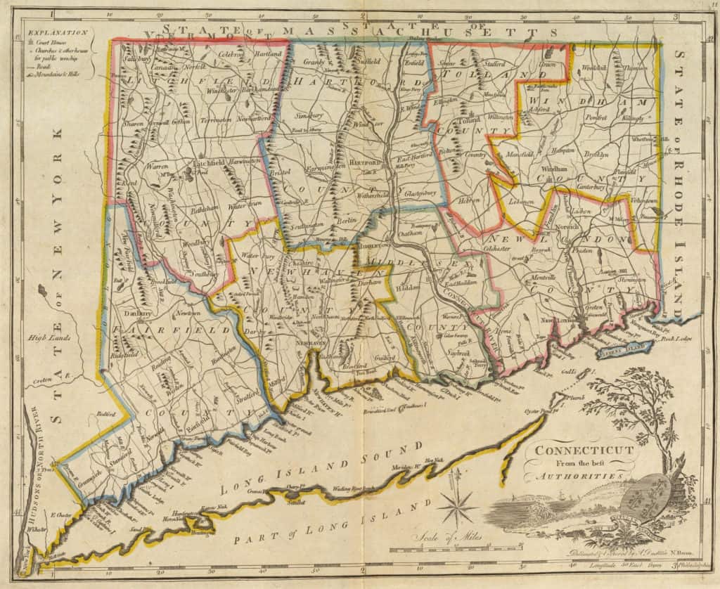 Old Historical City, County and State Maps of Connecticut