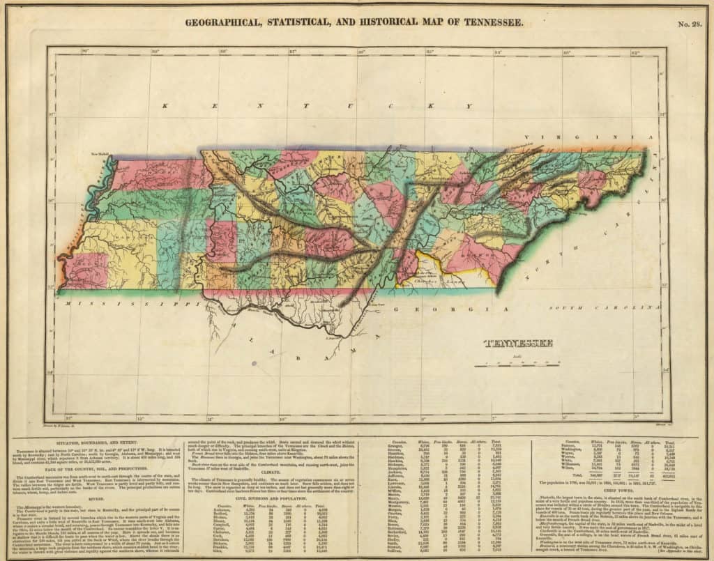 Old Historical City, County and State Maps of Tennessee
