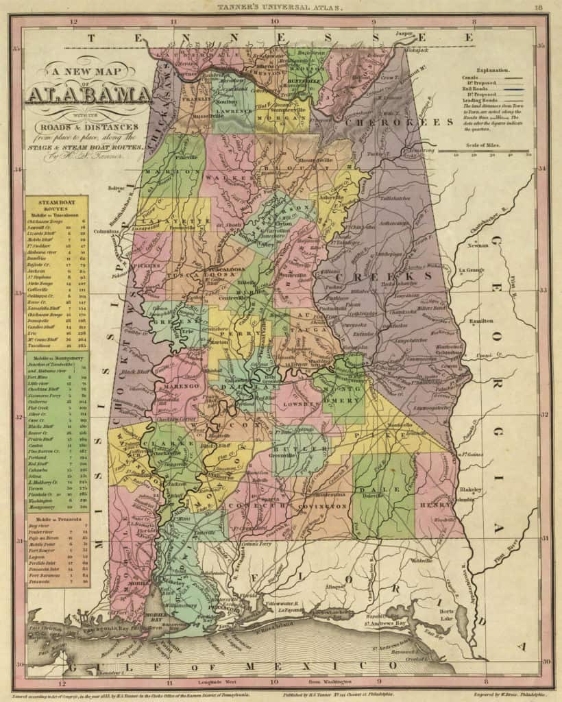 Old Historical City, County and State Maps of Alabama