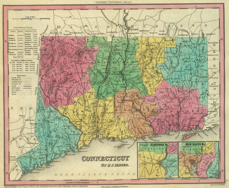 Old Historical City, County and State Maps of Connecticut