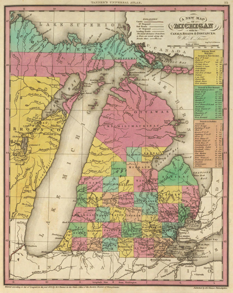 Old Historical City, County and State Maps of Michigan