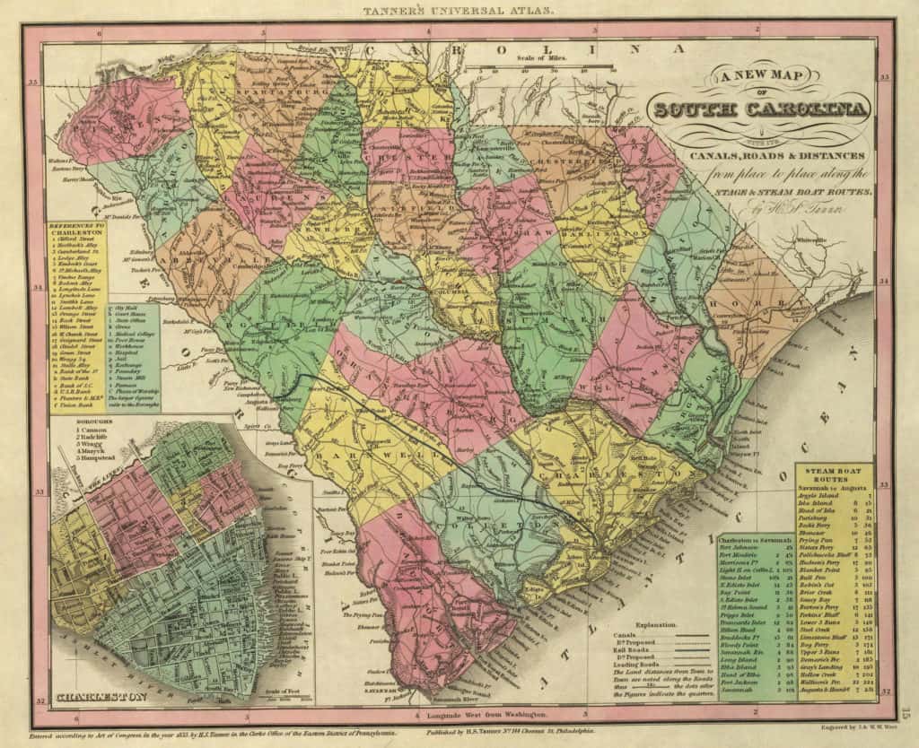 Old Historical City, County and State Maps of South Carolina