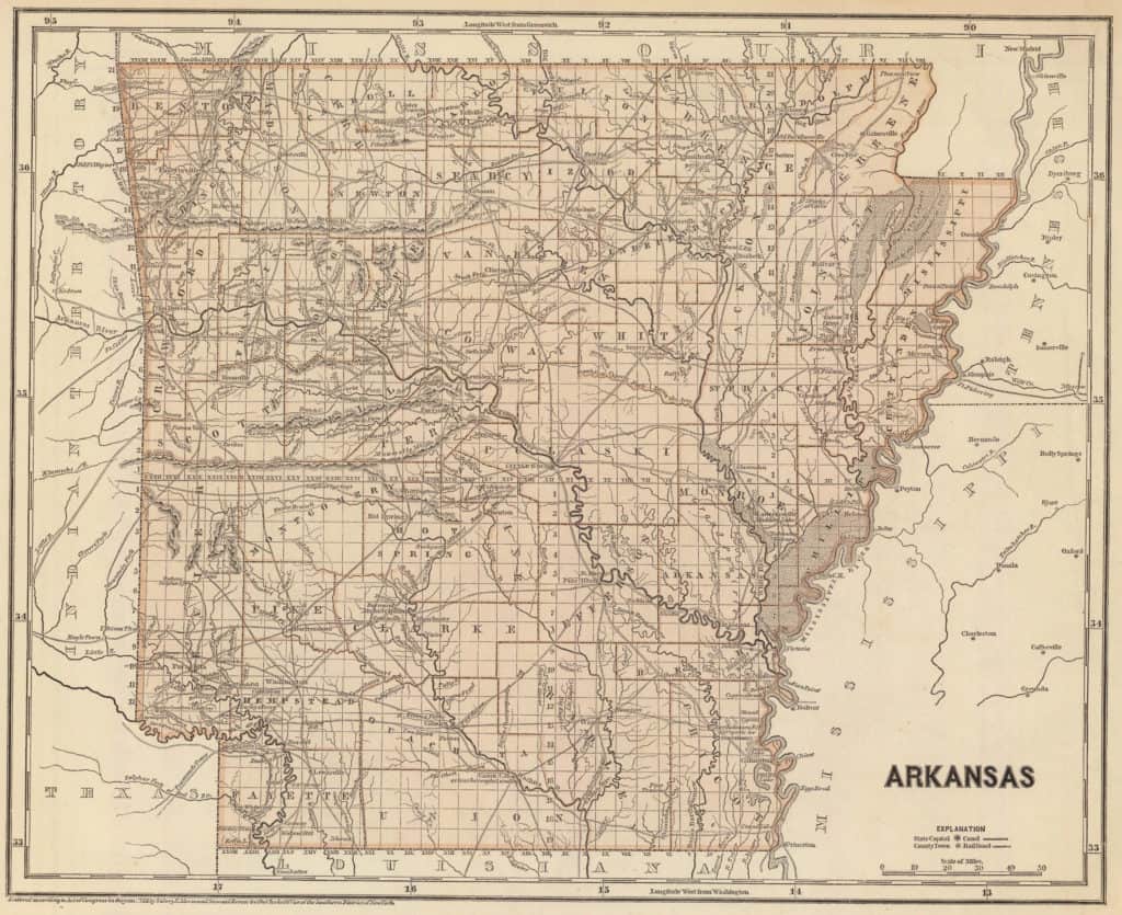Old Historical City, County and State Maps of Arkansas