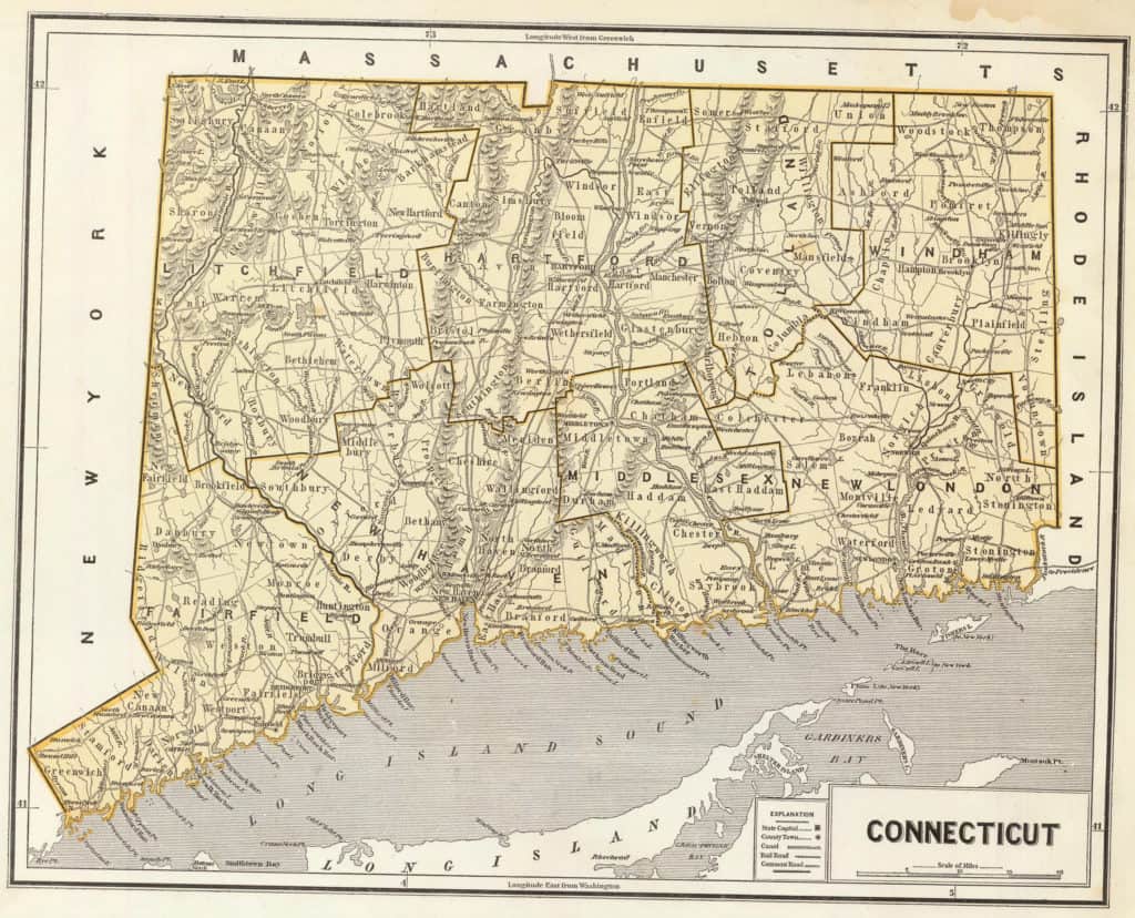 Old Historical City, County and State Maps of Connecticut