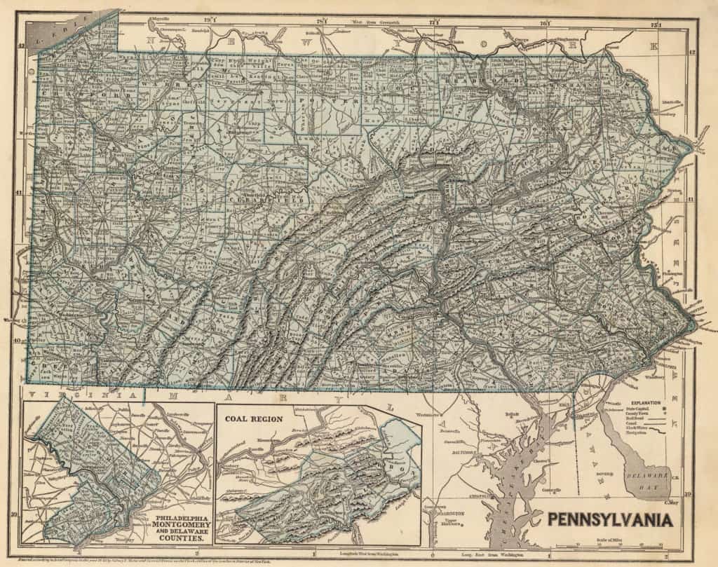 Old Historical City, County and State Maps of Pennsylvania from 1673