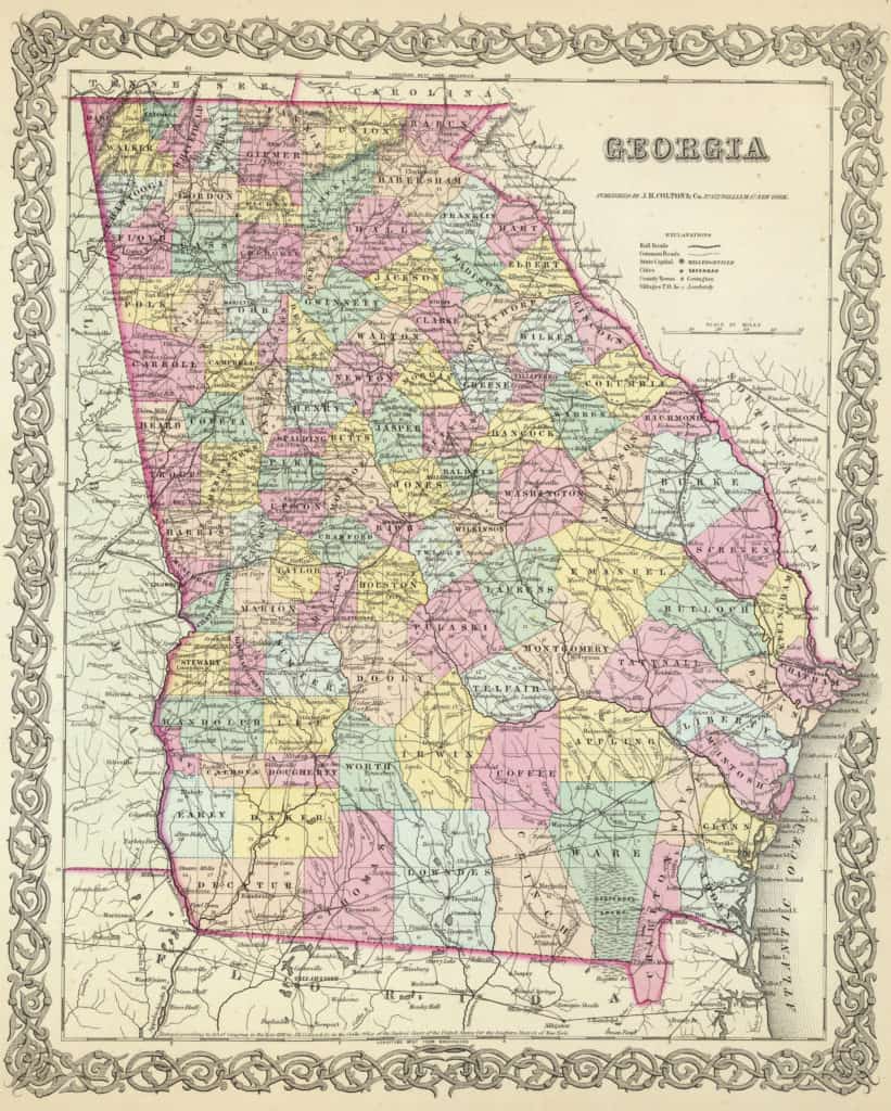 Old Historical City, County and State Maps of Georgia