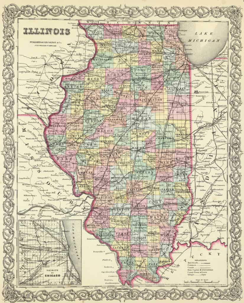 Old Historical City, County and State Maps of Illinios