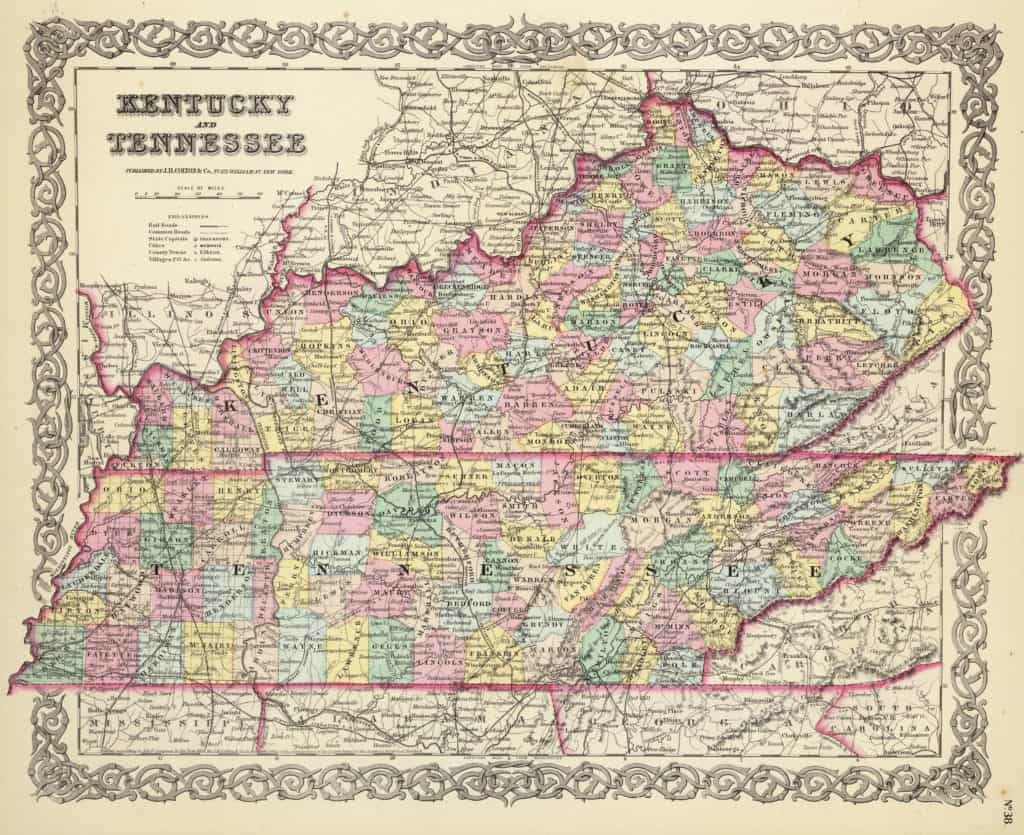 Old Historical City, County and State Maps of Tennessee