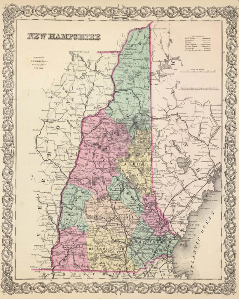 Old Historical City, County and State Maps of New Hampshire