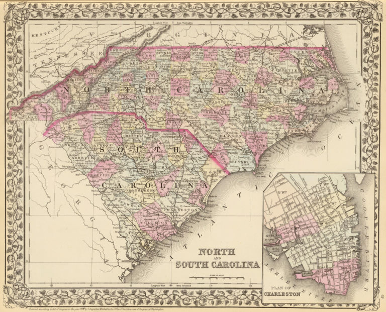 Old Historical City, County and State Maps of South Carolina