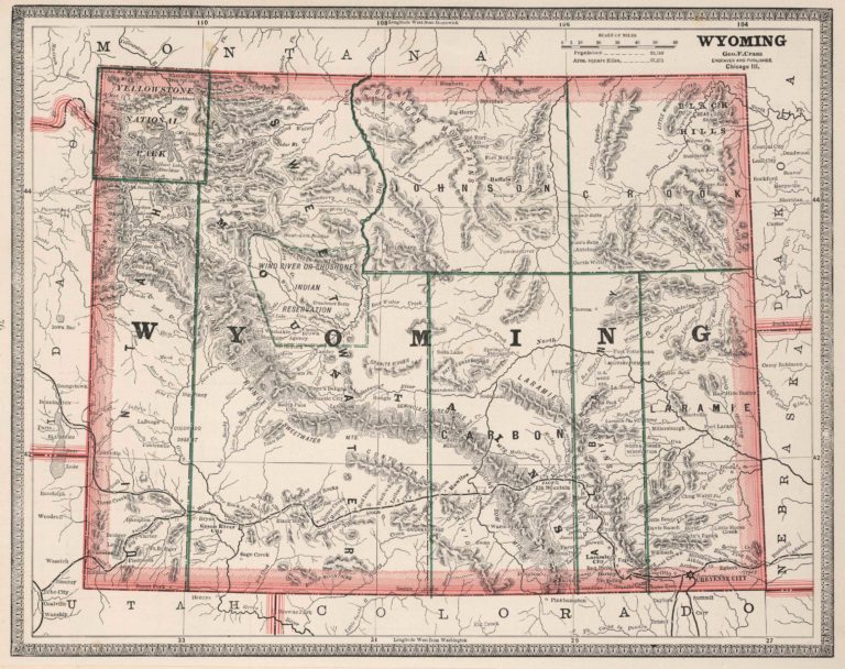 Old Historical City, County and State Maps of Wyoming
