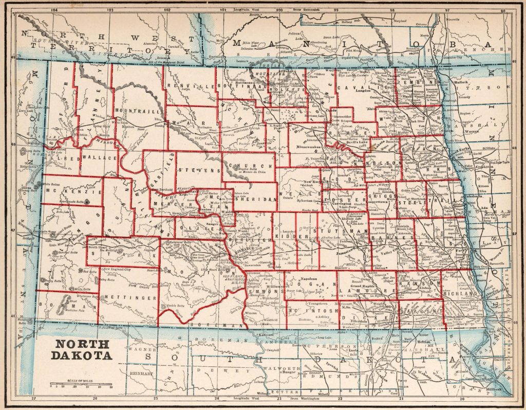 Old Historical City, County and State Maps of North Dakota