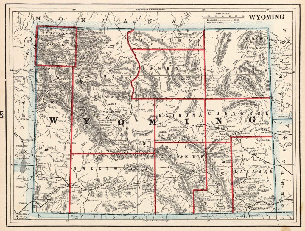 Old Historical City, County and State Maps of Wyoming