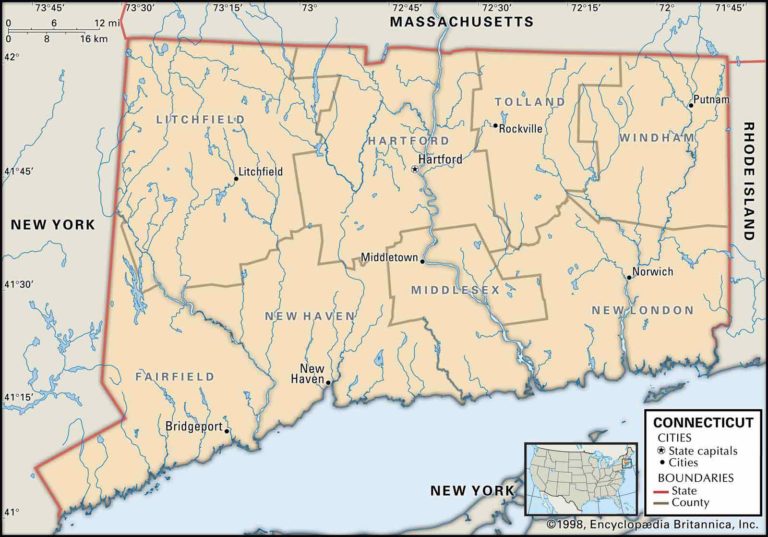 Old Historical City, County and State Maps of Connecticut