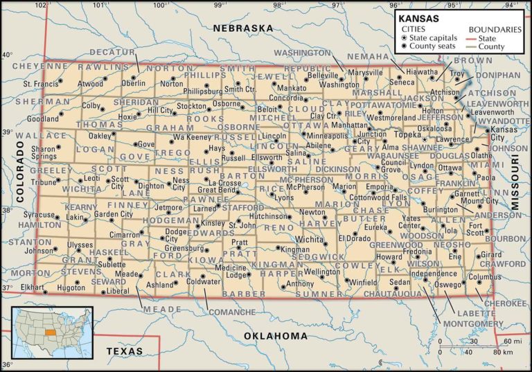 Old Historical City, County and State Maps of Kansas