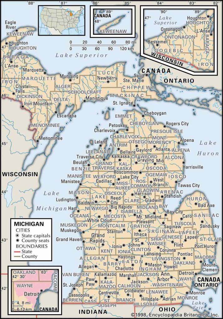 Old Historical City, County and State Maps of Michigan