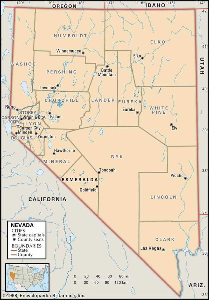 Old Historical City, County and State Maps of Nevada
