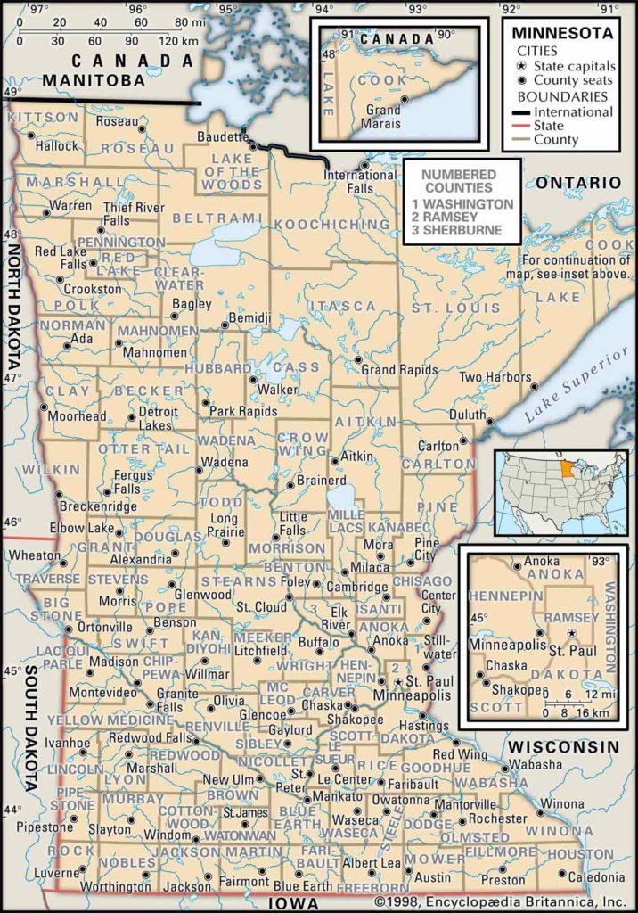 Old Historical City, County and State Maps of Minnesota