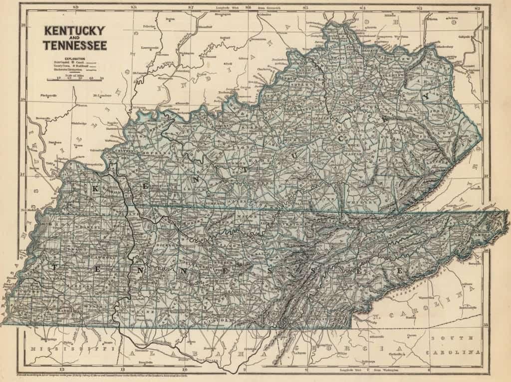 Old Historical City, County and State Maps of Tennessee